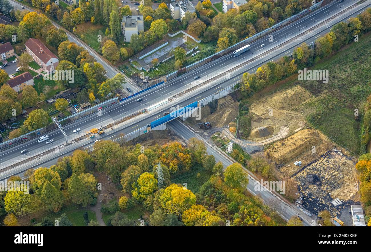 Aerial view, construction site, bridge renovation on A2 freeway ...