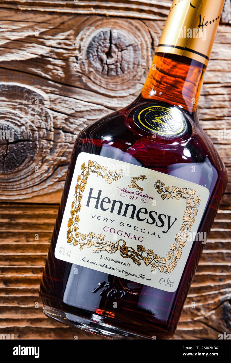 POZNAN, POL - APR 13, 2022: Bottle of Hennessy, a brand of famous ...