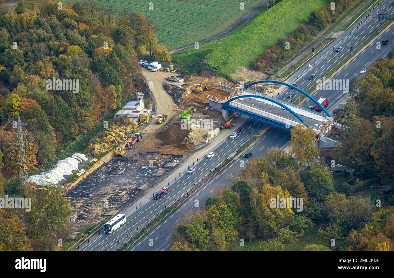 Aerial view, construction site, new highway bridge construction Hammer ...