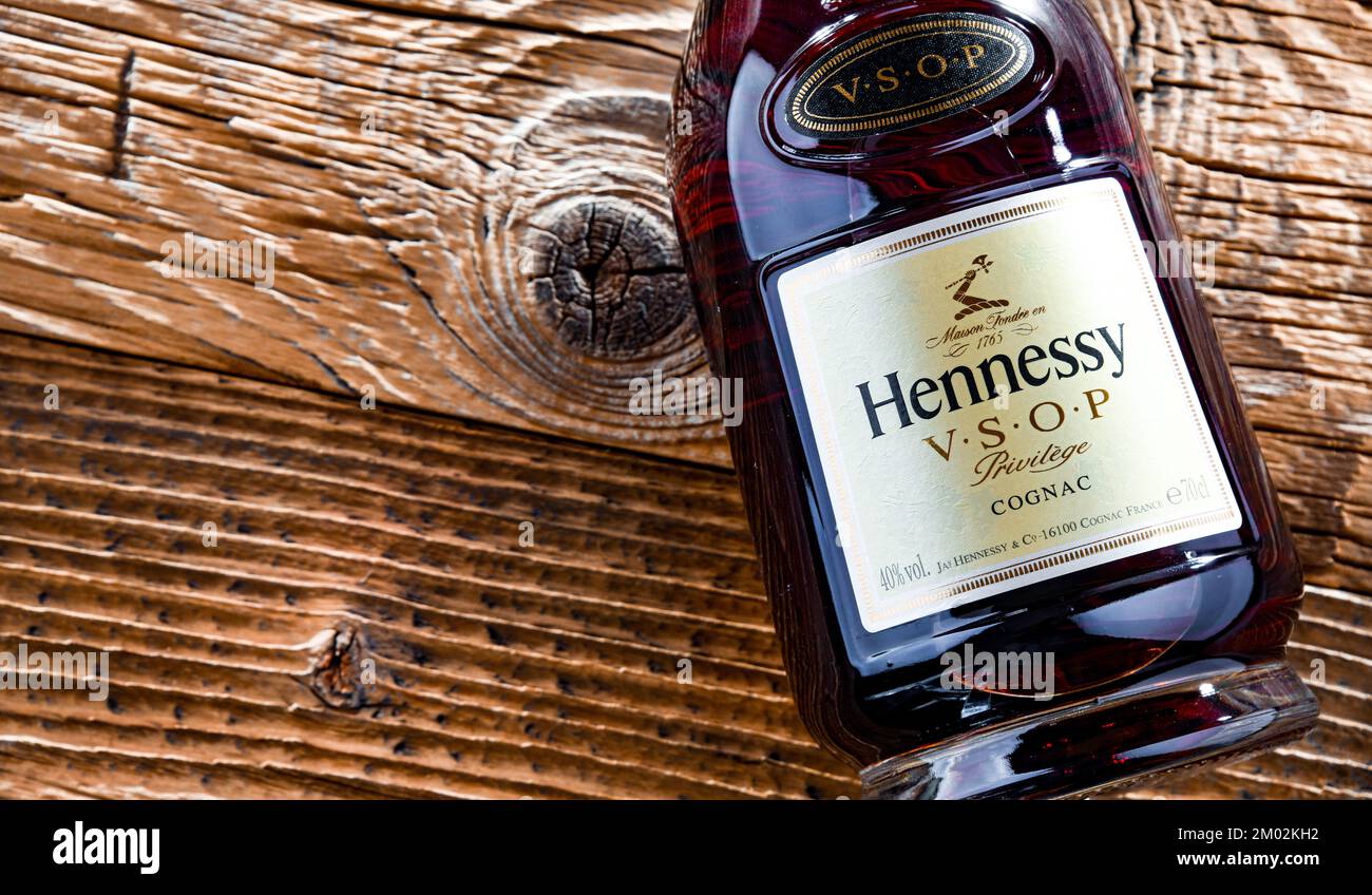 POZNAN, POL - APR 13, 2022: Bottle of Hennessy, a brand of famous ...