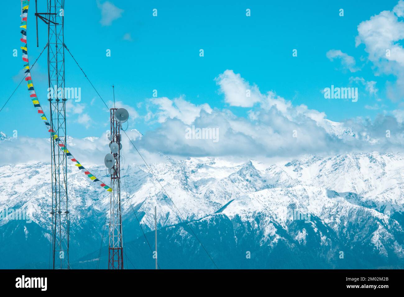Telecommunication in the high mountain region of Himalayas Nepal Communication Radio Tower Stock ...