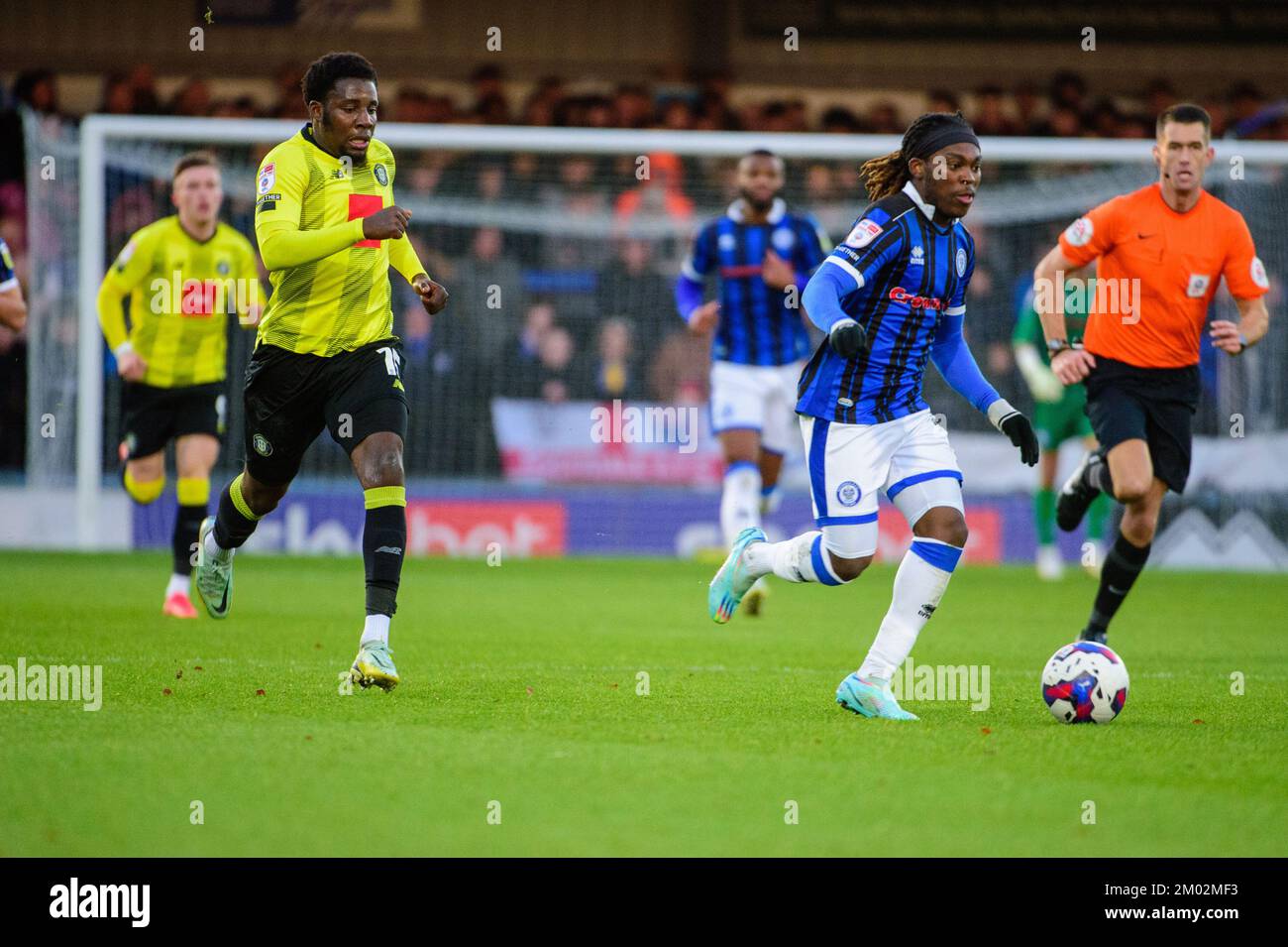 Rochdale, UK. 3rd December 2022. Abraham Odoh of Rochdale AFC makes a ...