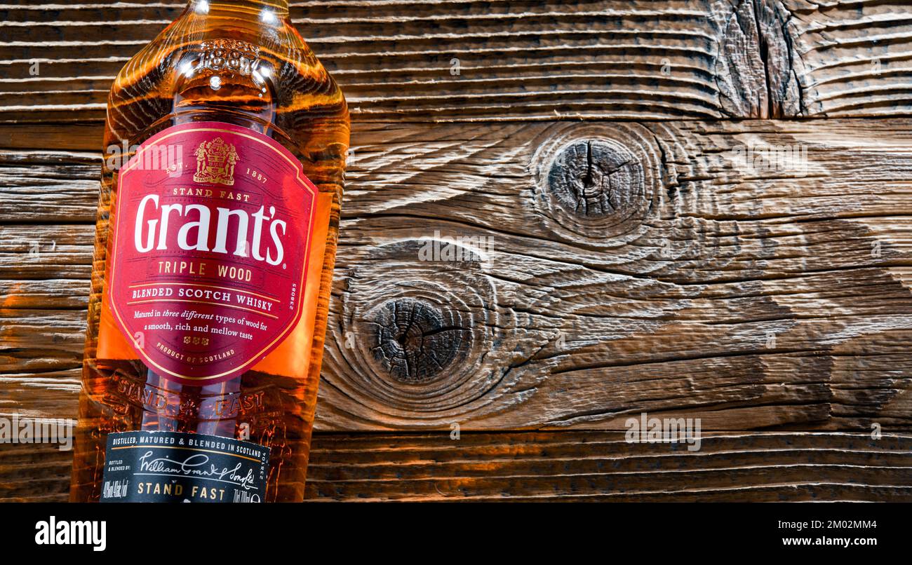 POZNAN, POL - APR 13, 2022: Bottle of Grant's whisky, the oldest family ...