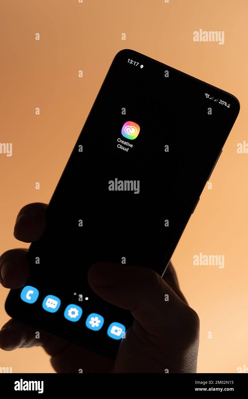 New york, USA - November 4, 2022: Open Creative cloud app on smartphone ...