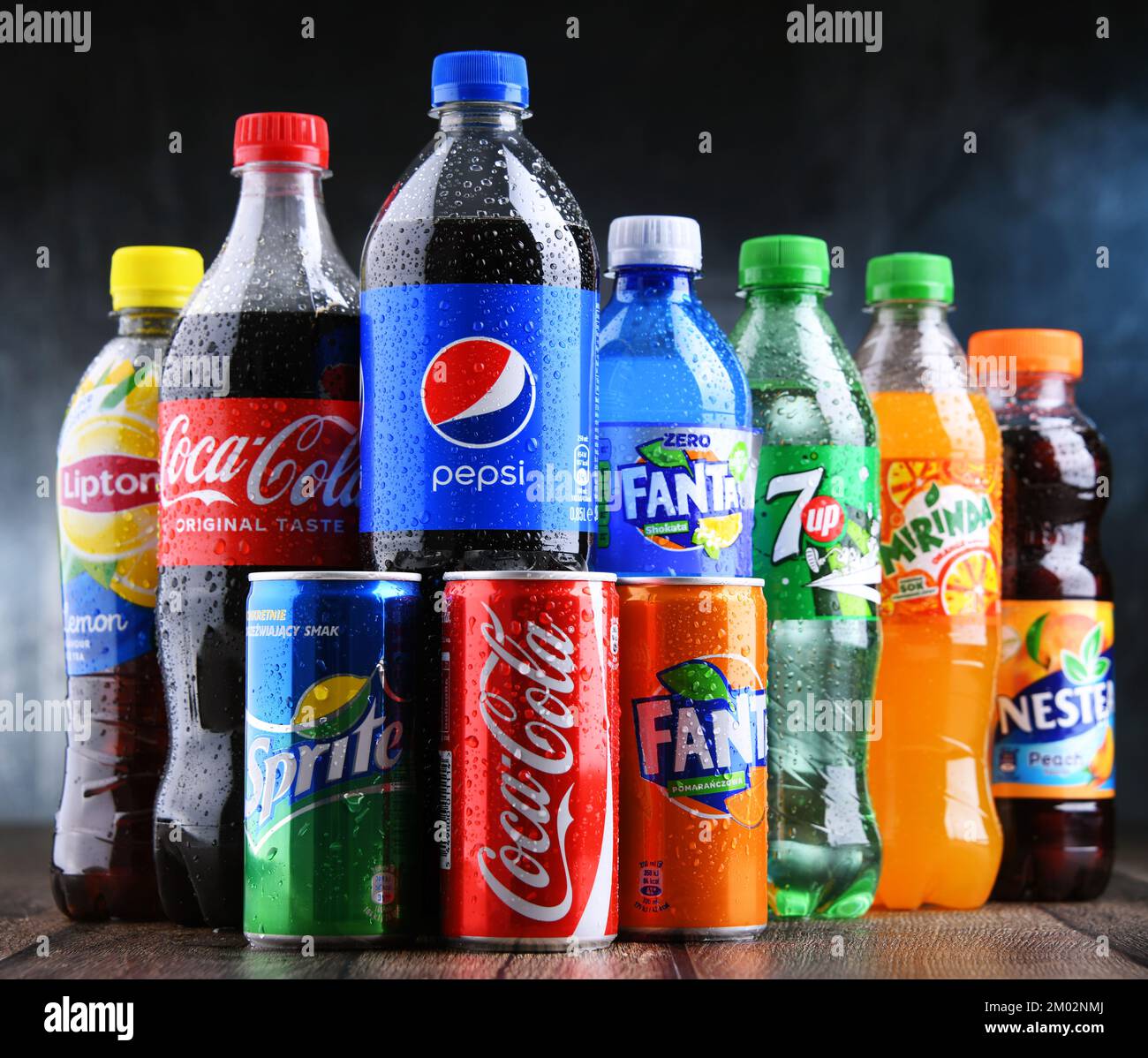 POZNAN, POLAND - OCT 28, 2021: Bottles of global soft drink brands ...