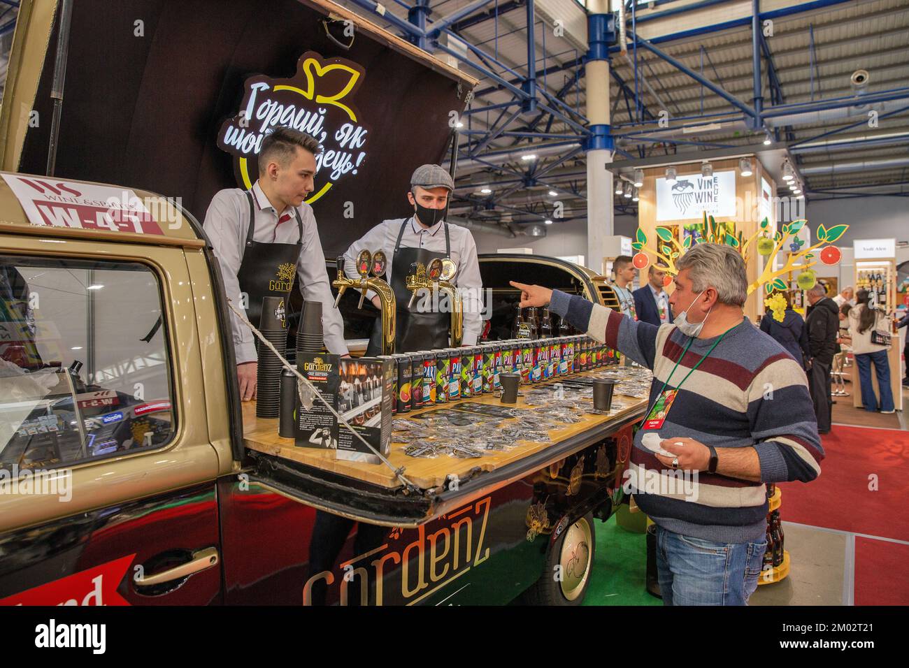 Kyiv, Ukraine - November 04, 2021: People visit Gardenz cider booth at ...