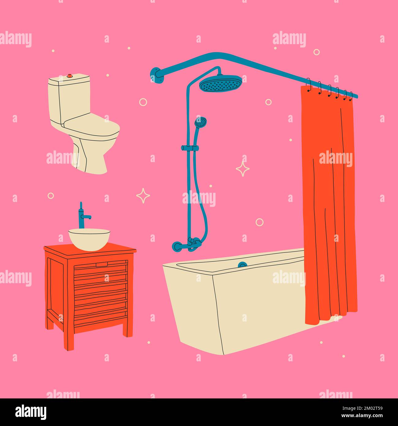 Bathroom Furniture Sink Bathtub Toilet Shower Faucet Vector