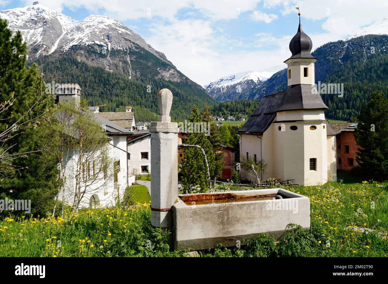 Scenic Swiss countryside with its quaint old houses and an ancient ...