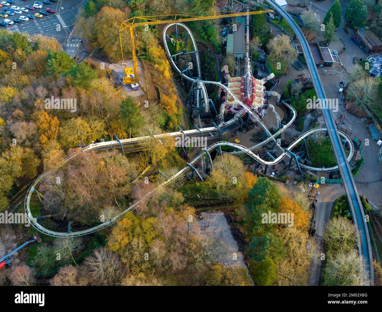 Aerial Drone From the Air Footage of Nemesis Rollercoaster at Alton ...