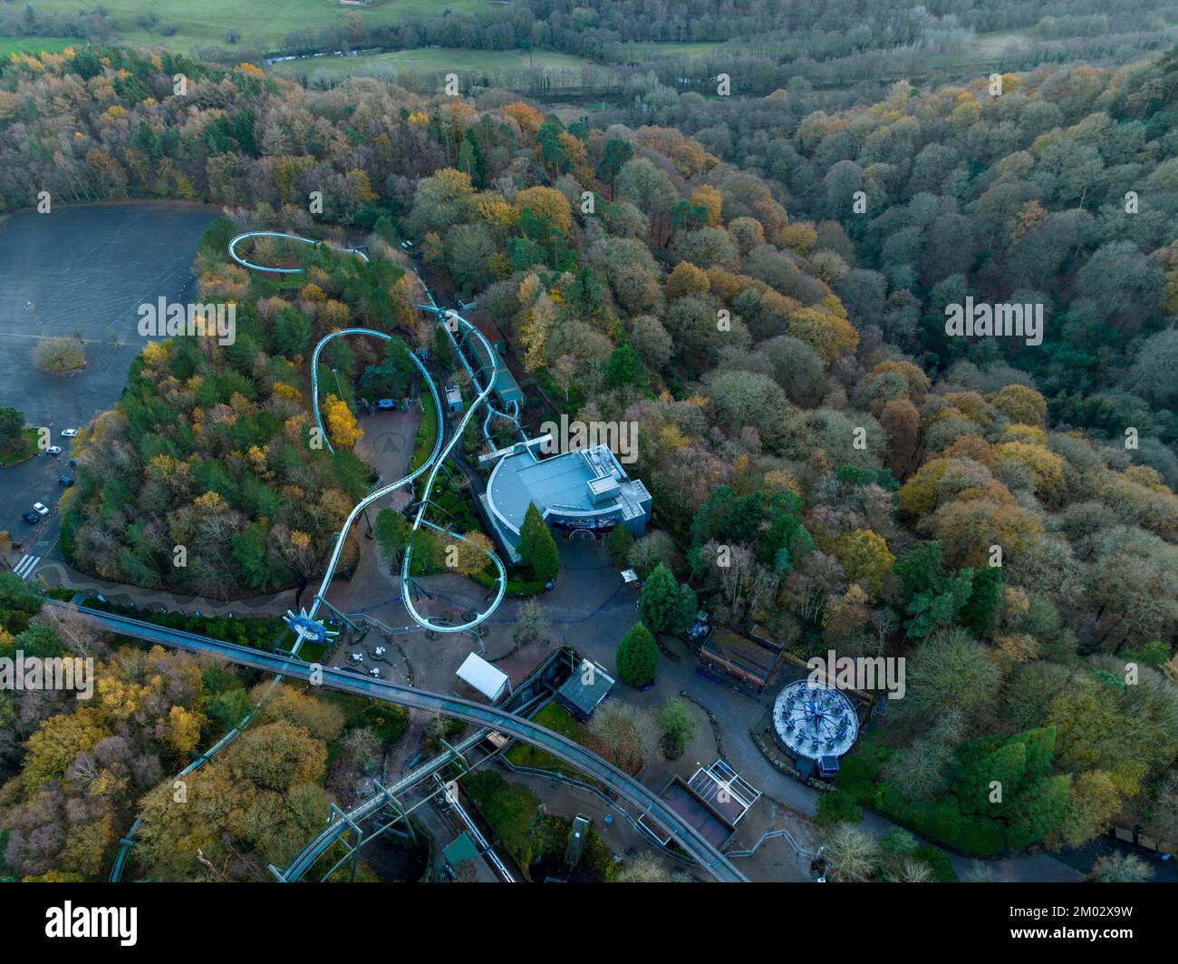 Aerial Drone From the Air Footage of Nemesis Rollercoaster at Alton ...