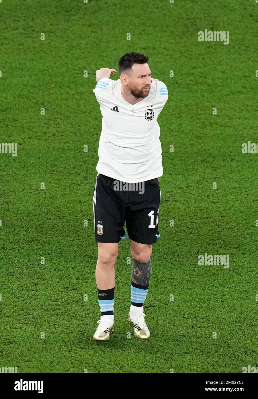 Argentina's Lionel Messi whilst warming-up before the FIFA World Cup ...