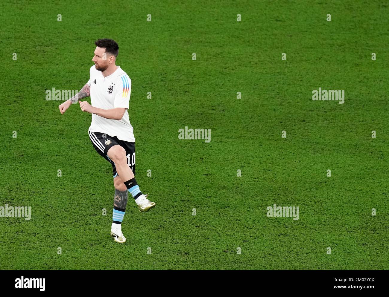Argentina's Lionel Messi whilst warming-up before the FIFA World Cup ...
