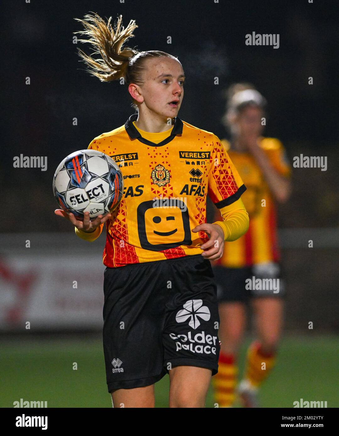 Aalter, Belgium. 03rd Dec, 2022. Lisa Vanhentenrijk (5) of KV Mechelen ...