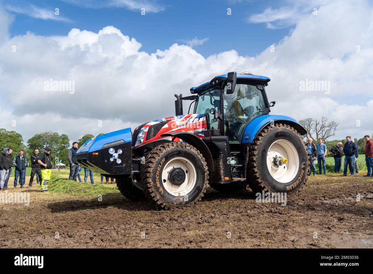 Hydrogen powered New Holland tractor at a farming display, Dumfries, UK ...