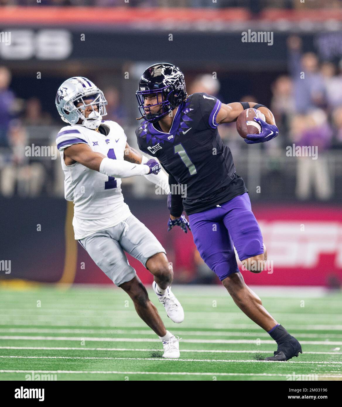 Arlington, Texas, USA. 3rd Dec, 2022. TCU player #1 QUENTIN JOHNSTON WR ...