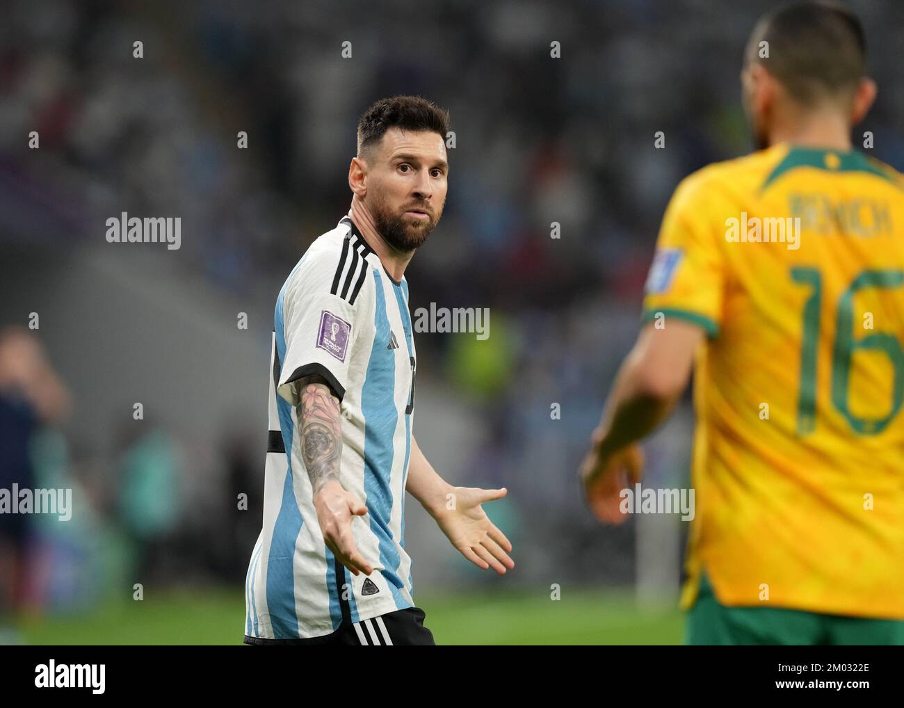 Argentina's Lionel Messi reacts during the FIFA World Cup round of 16 ...