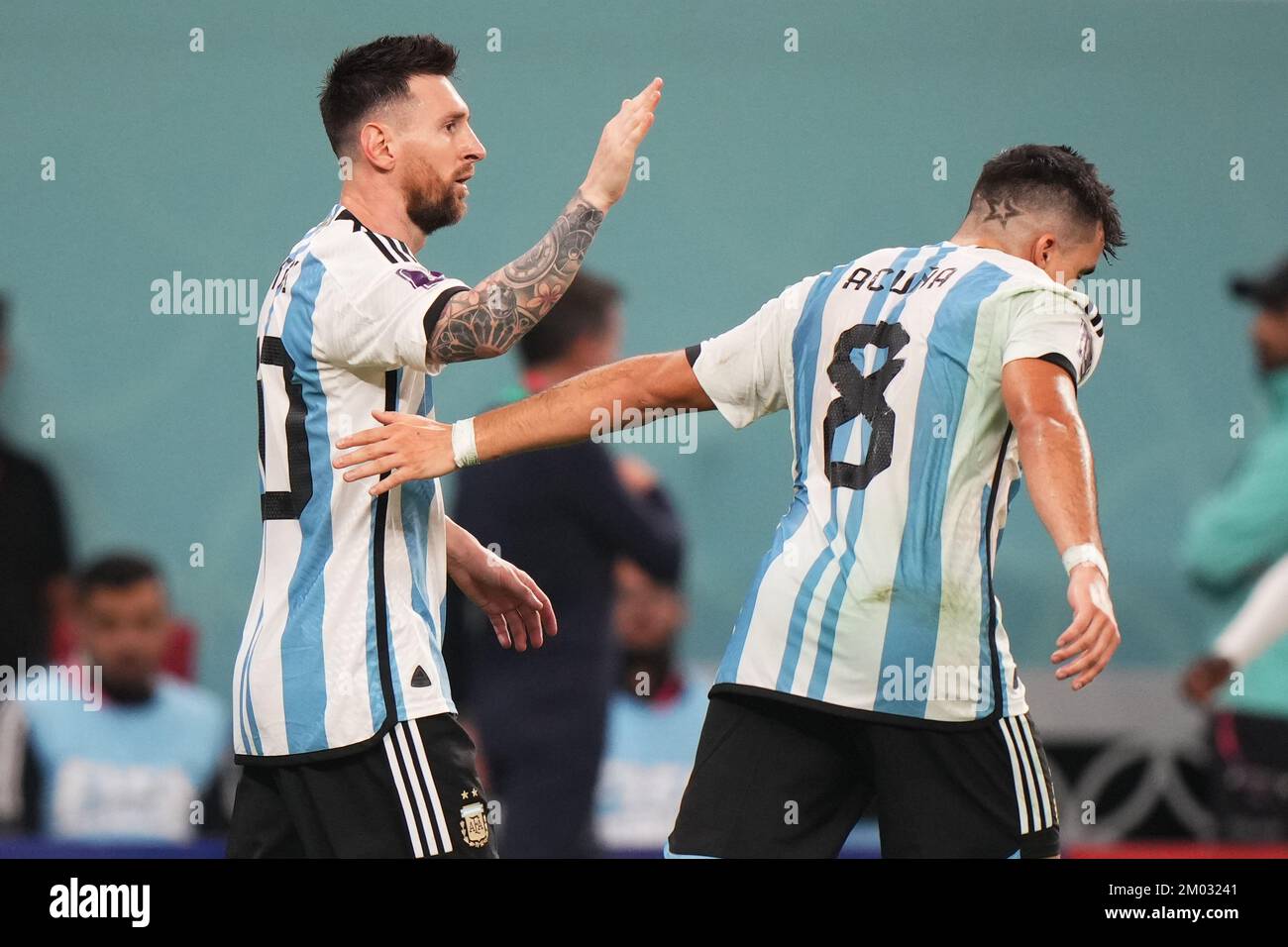 Al Rayyan, Qatar. 03rd Dec, 2022. Lionel Messi of Argentina celebrates ...