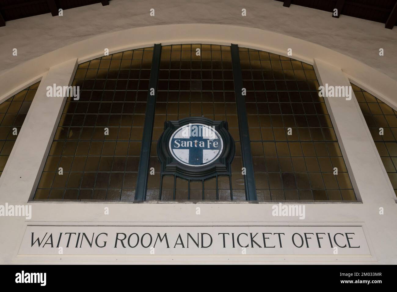 Detail of the historic Santa Fe Depot railway station featuring the ...