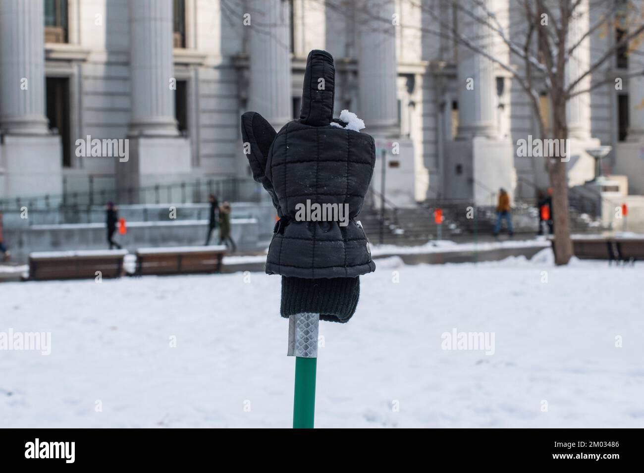 Glove flipping the bird in Montreal, Quebec, Canada Stock Photo - Alamy