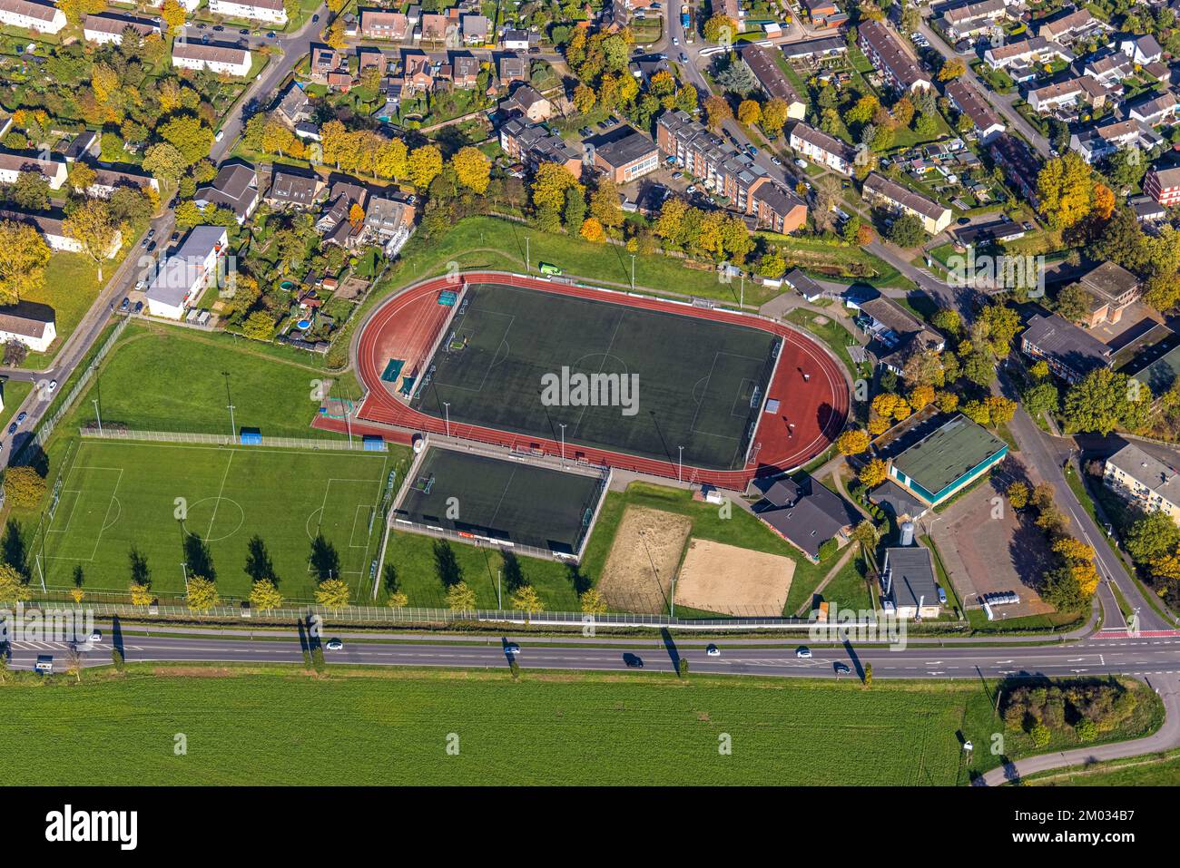 Luftbild, Glückauf-Kampfbahn, Sportplatz des VfL 08 Repelen, Rheinkamp ...