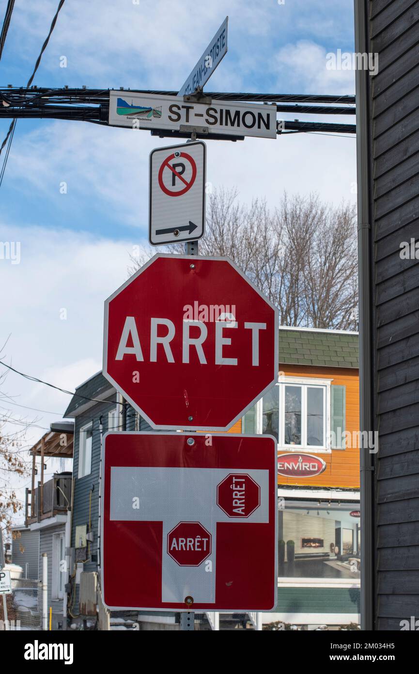Stop sign in Sainte-Madeleine, Quebec, Canada Stock Photo - Alamy