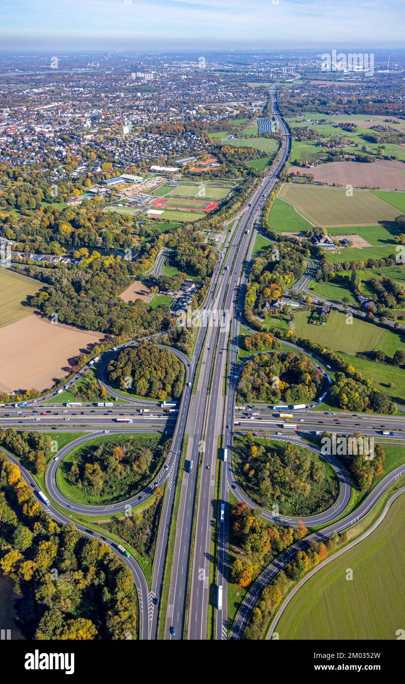 Aerial view, freeway junction Moers, freeway A40 and freeway A57, Moers ...