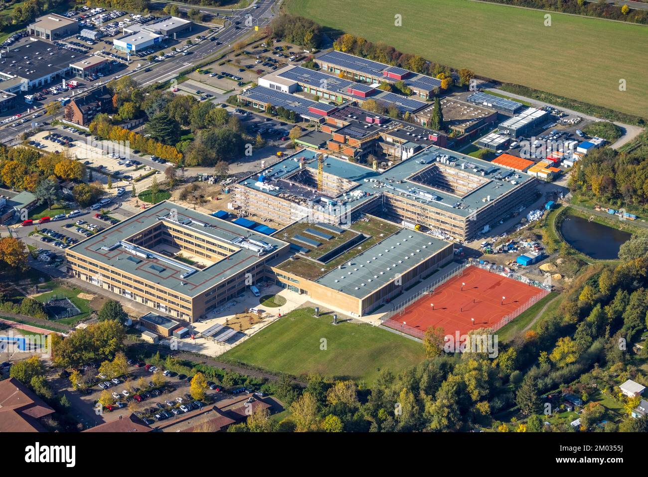 Aerial view, construction site vocational training campus Moers ...