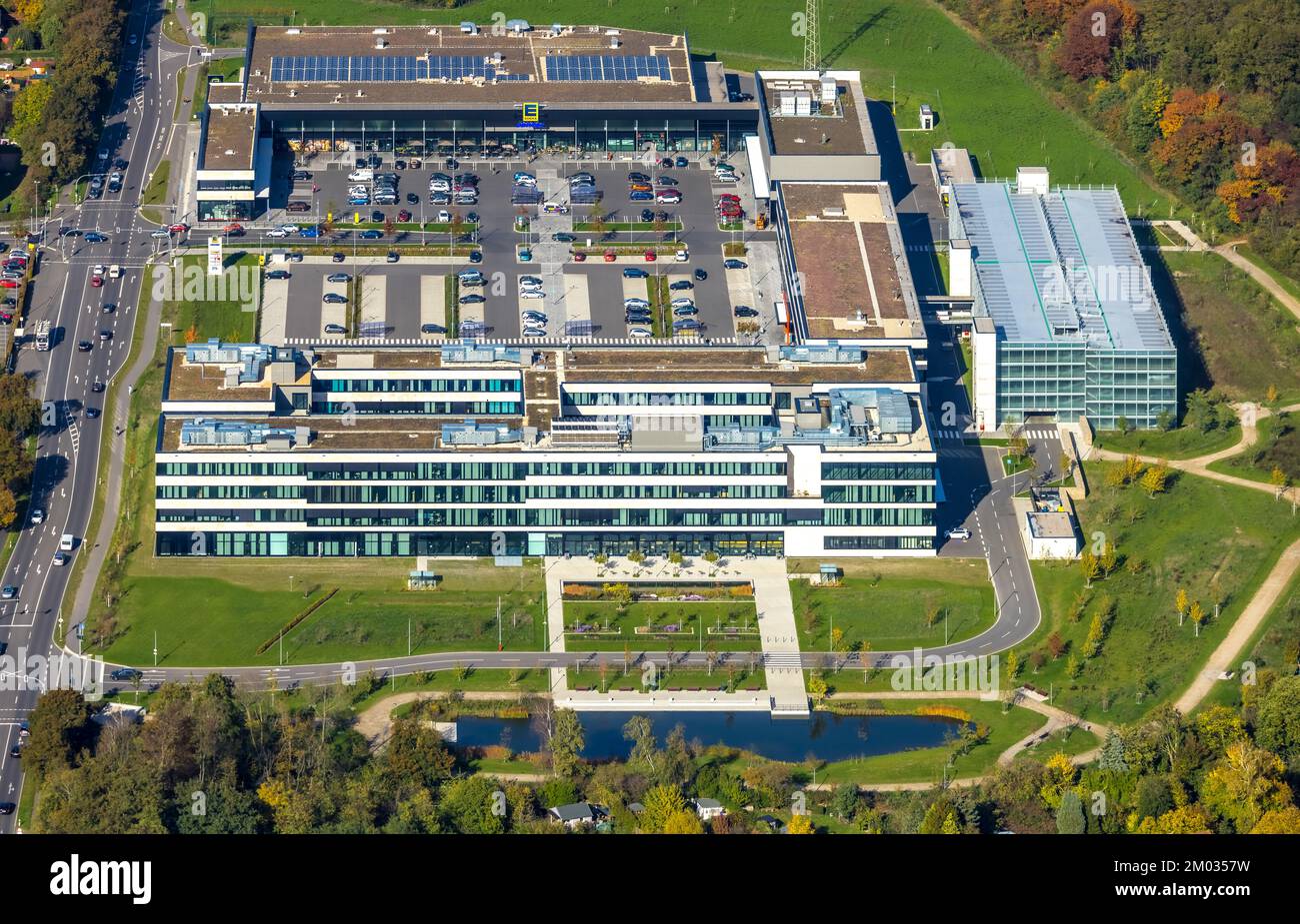 Aerial view, Edeka Rhein-Ruhr central new building, Edekaplatz ...