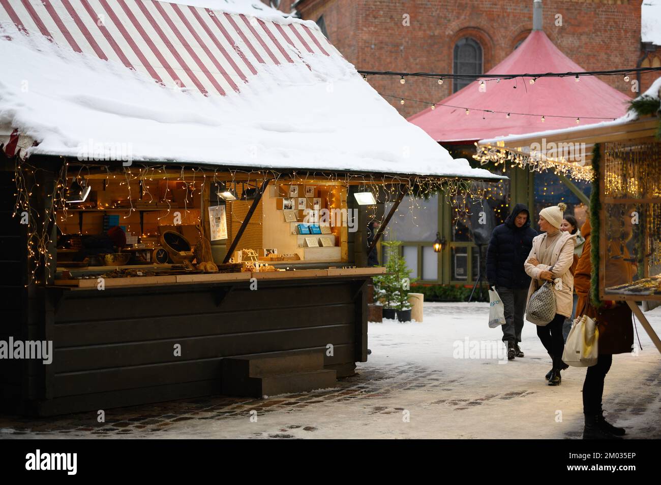 Riga, Latvia, November 28, 2022: Christmas bazaar and arrangements at ...