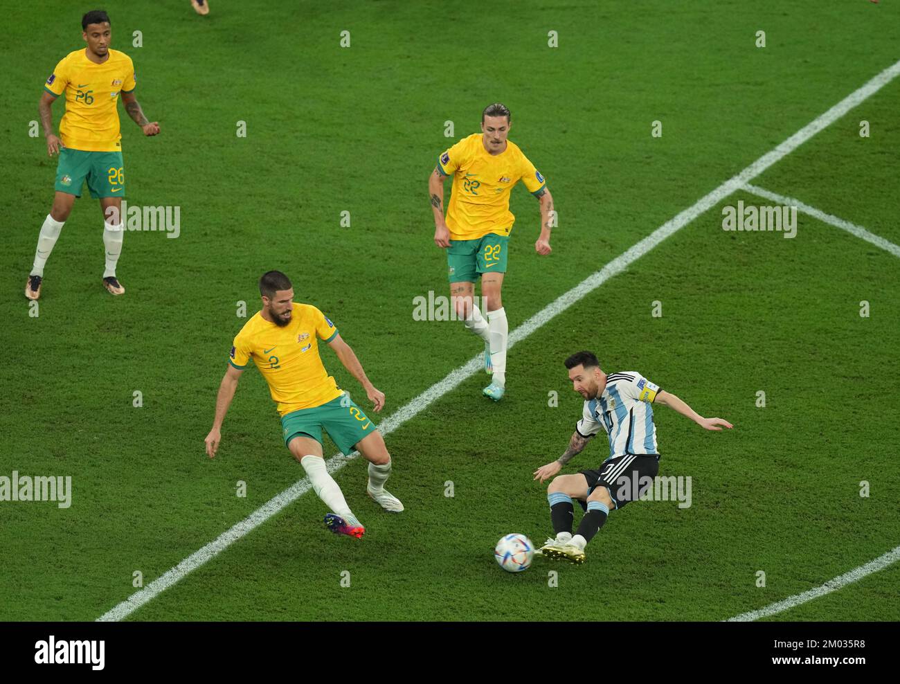 Argentina's Lionel Messi (right) has a attempt at goal during the FIFA ...
