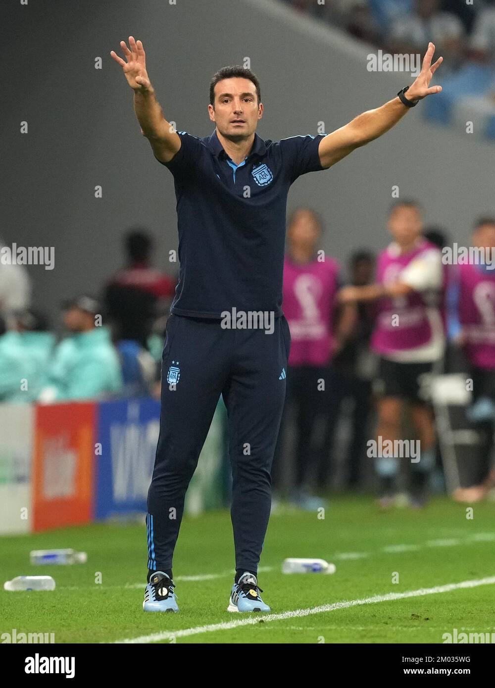 Argentina manager Lionel Scaloni gestures on the touchline during the ...