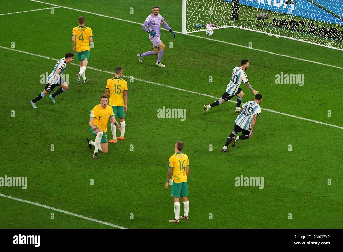 Argentina's Lionel Messi (centre-right) celebrates scoring their side's ...