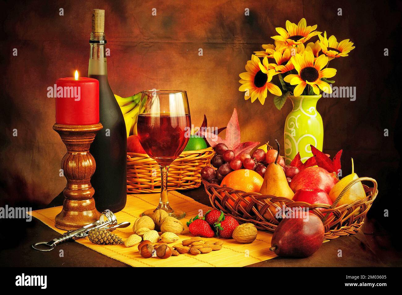 Red wine and fruits still life display Stock Photo - Alamy