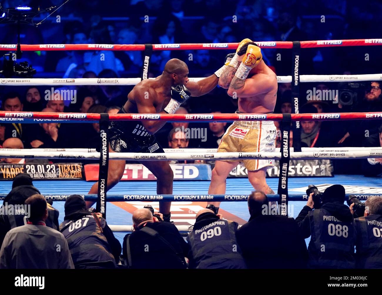 Daniel Dubois (left) and Kevin Lerena in action during their WBA World ...