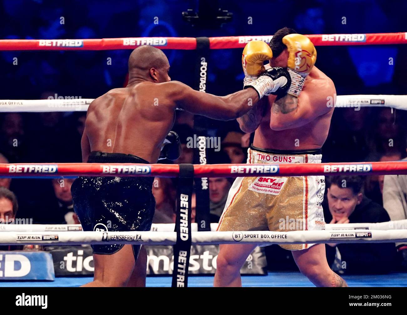 Daniel Dubois (left) and Kevin Lerena in action during their WBA World ...