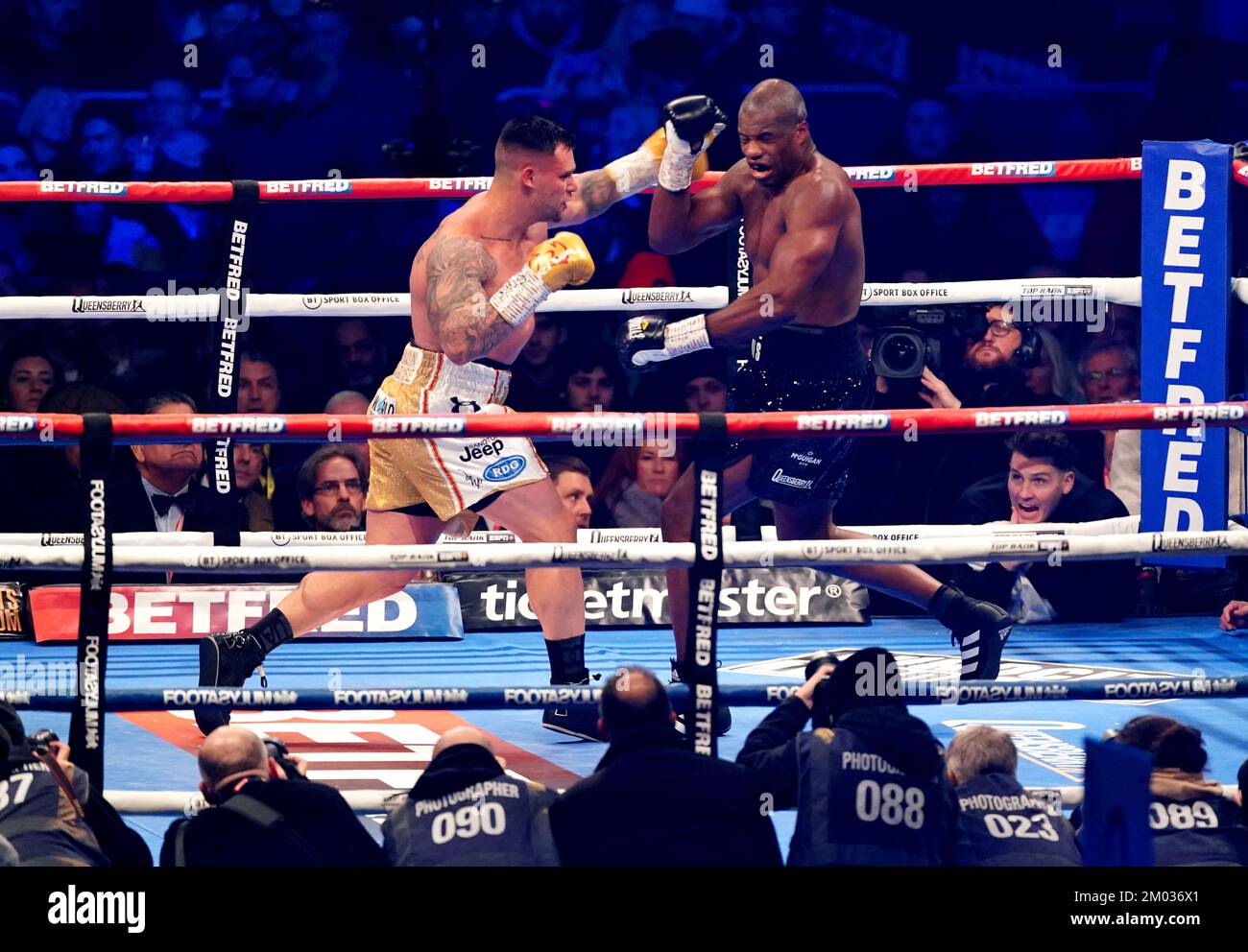 Daniel Dubois (right) and Kevin Lerena in action during their WBA World ...