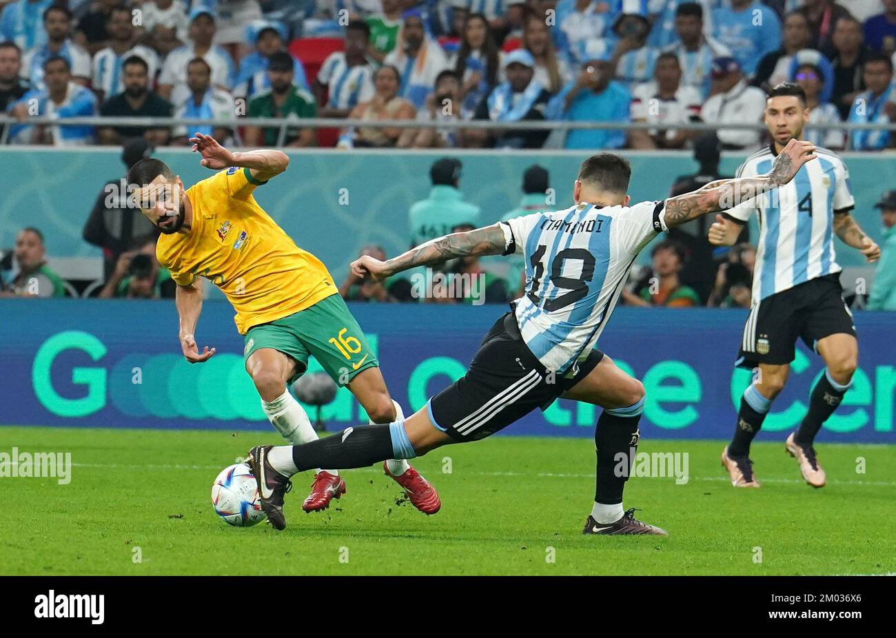 Australia's Aziz Behich (left) and Argentina's Nicolas Otamendi battle ...