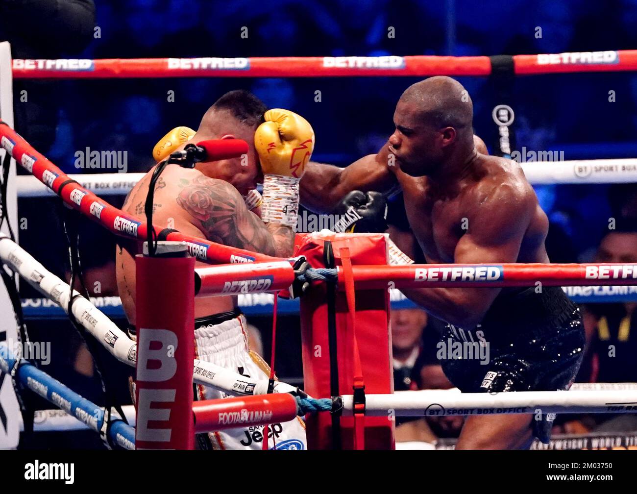 Daniel Dubois (right) and Kevin Lerena in action during their WBA World ...