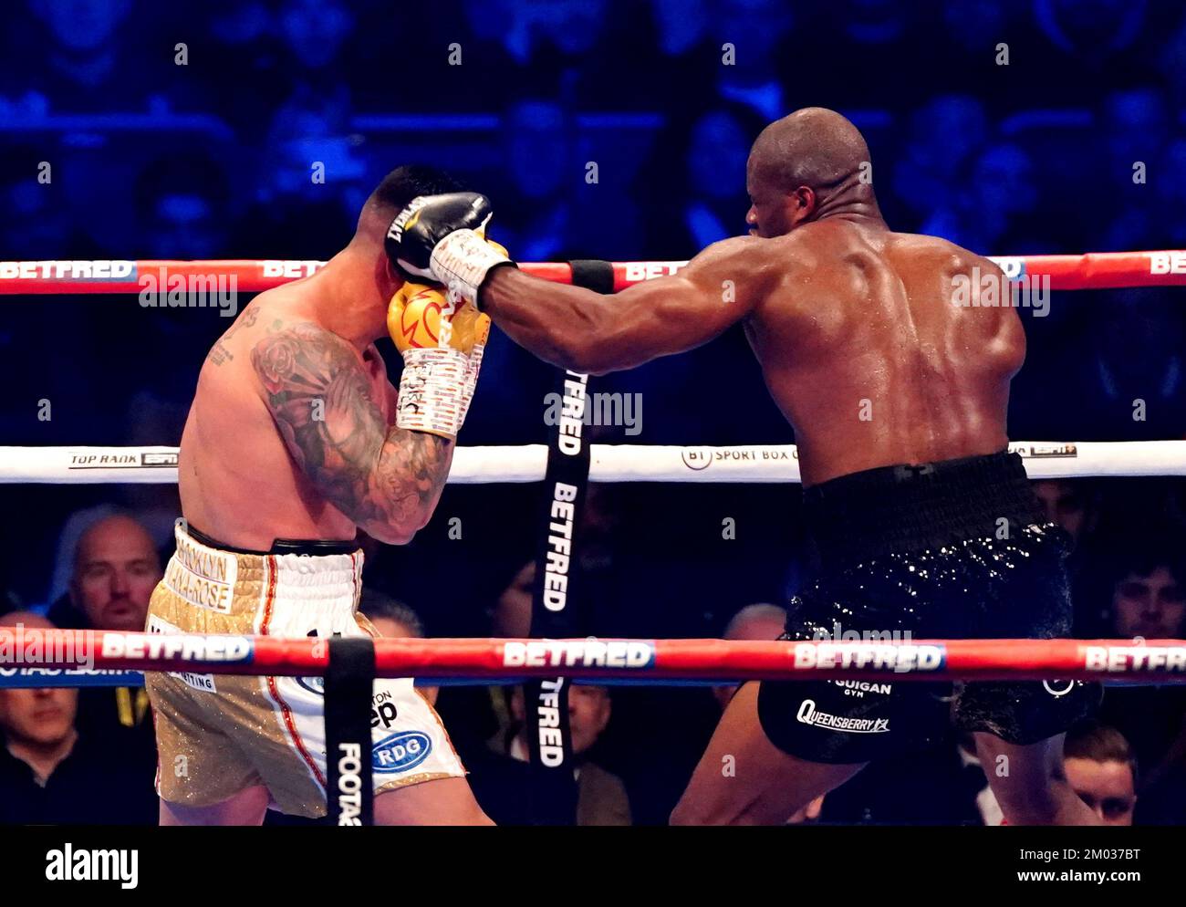 Daniel Dubois (right) and Kevin Lerena in action during their WBA World ...