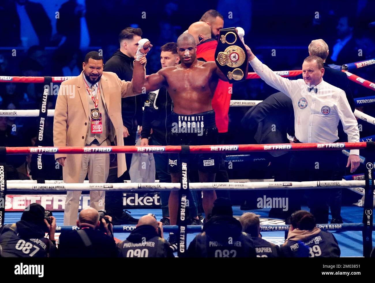 Daniel Dubois (centre) celebrates after winning his WBA World ...