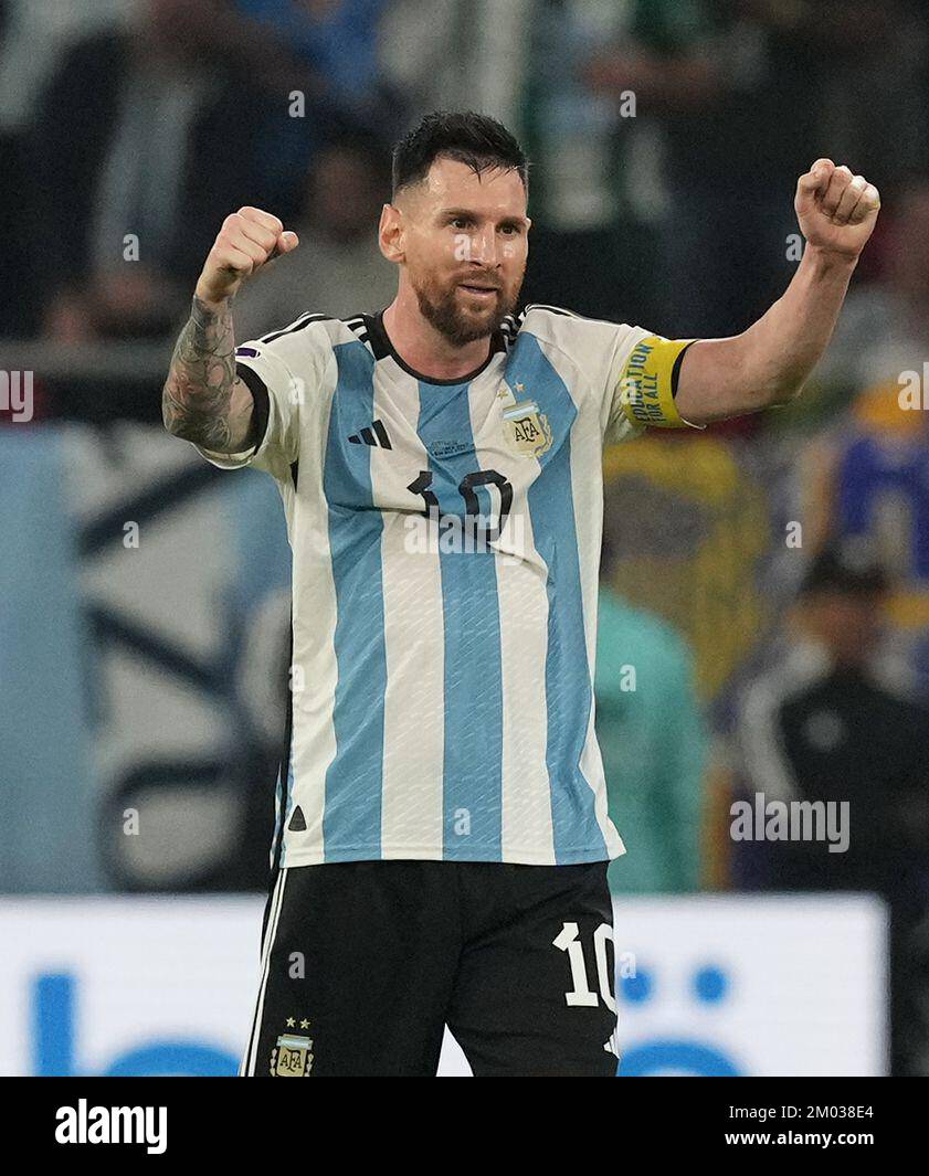 Argentina's Lionel Messi celebrates after the FIFA World Cup round of ...