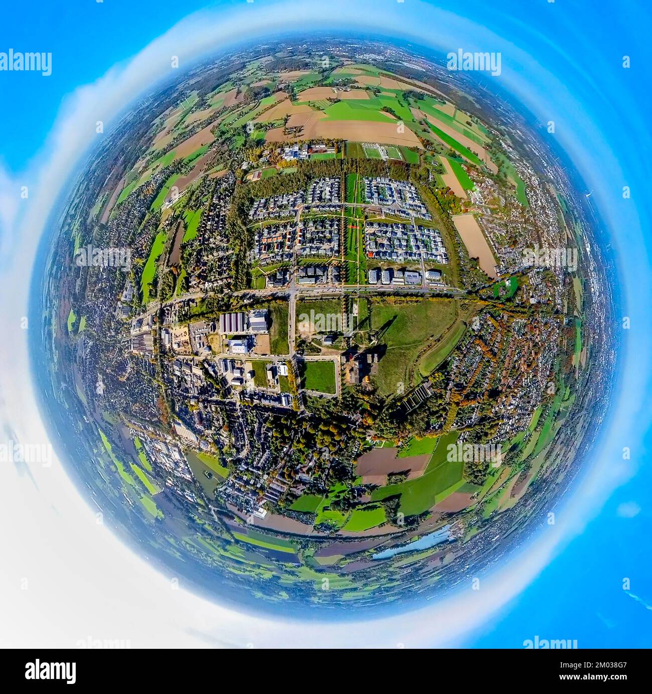 Aerial photograph, residential area Niederberg, new building area ...