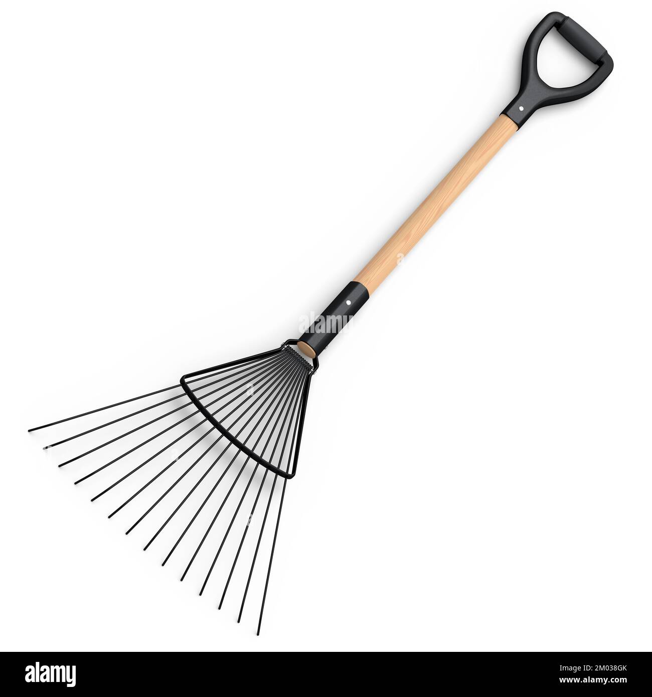 Garden rake with wooden handle for harvesting hay isolated on white ...