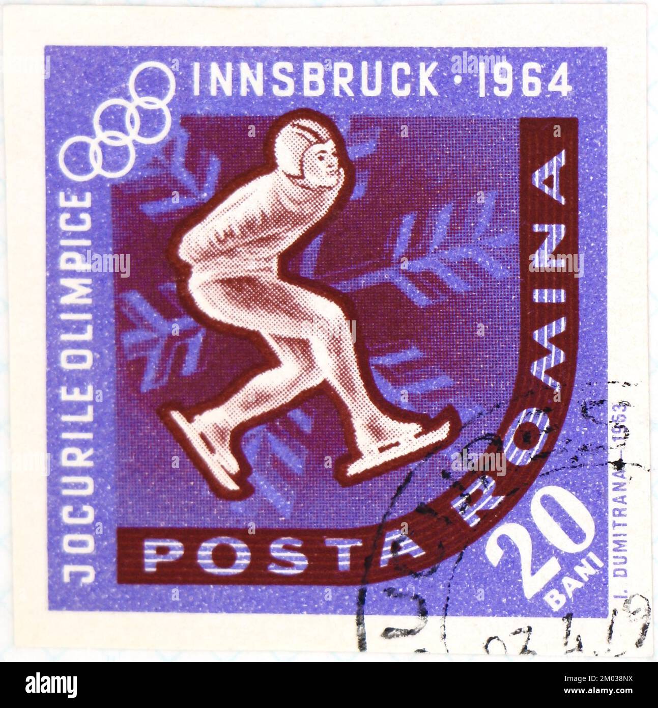 Photo of a postage stamp from Romania Ice speed skating Winter Olympic ...