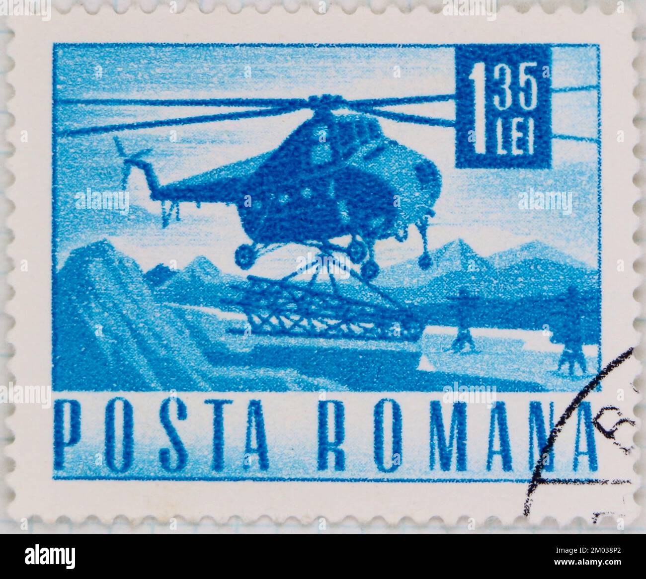 Photo of a postage stamp from Romania Mil Mi-3 Helicopter Postal and ...