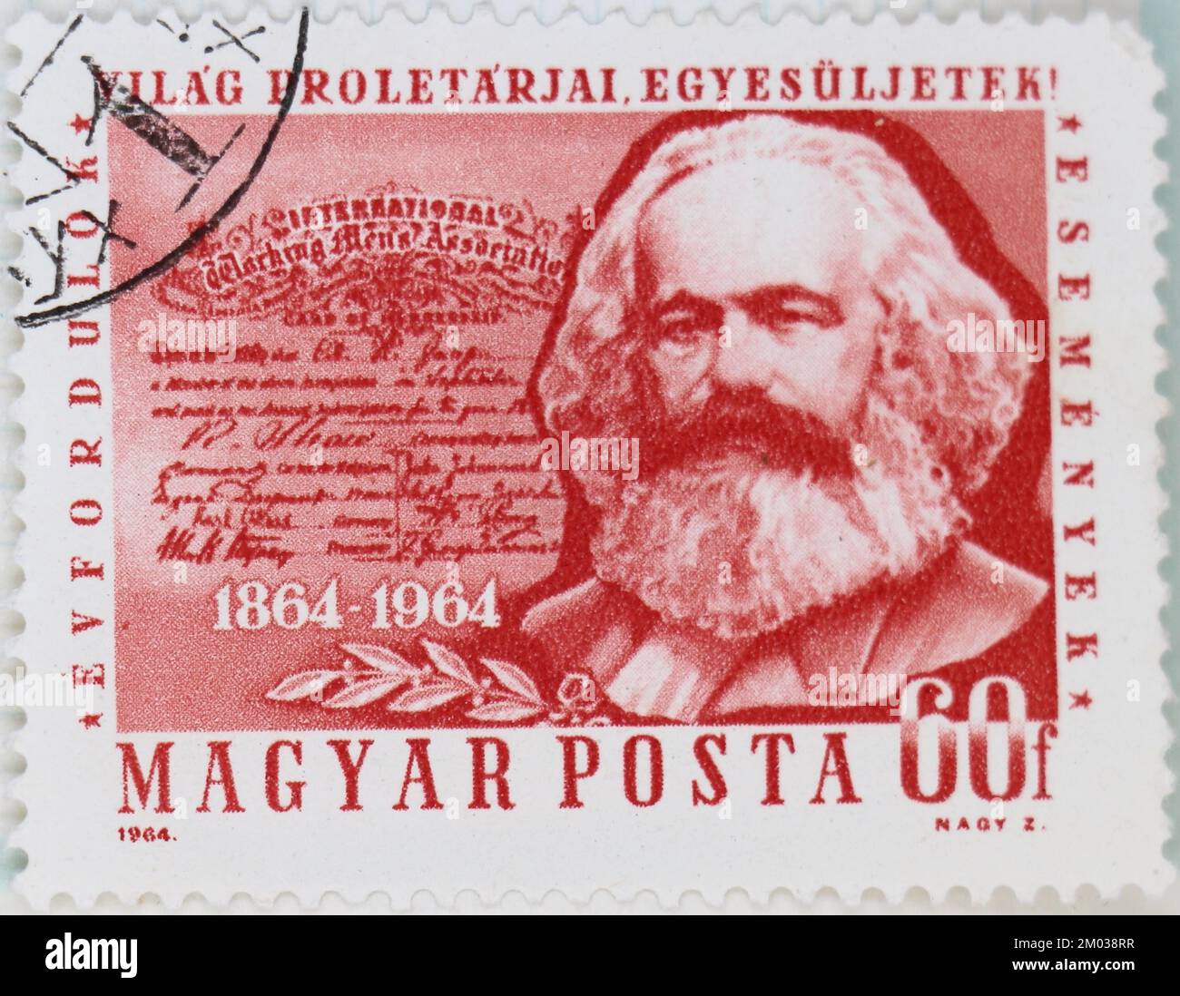 Photo of a postage stamp from Hungary Centenary of First International ...