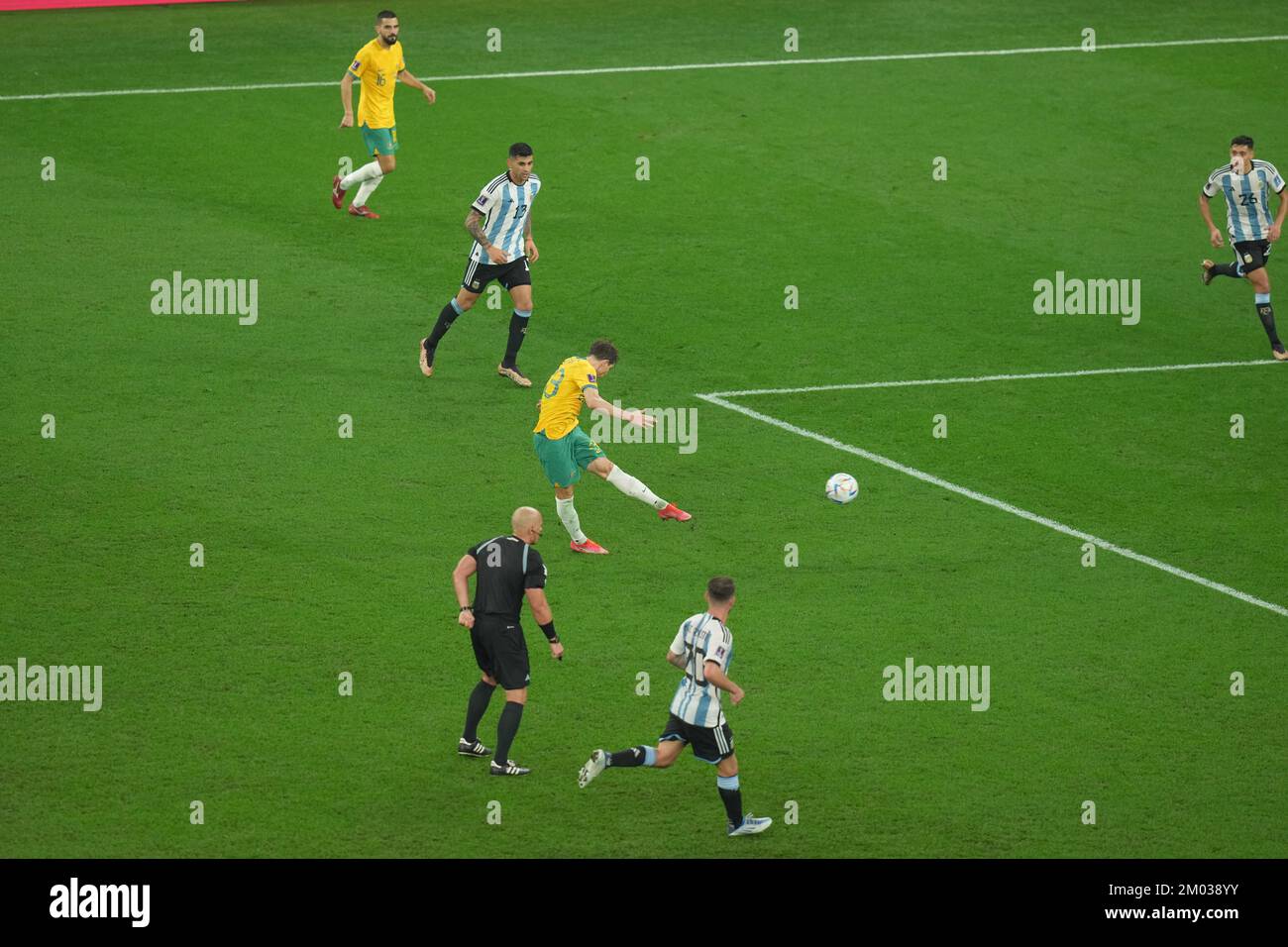 Australia's Craig Goodwin (centre) scores their side's first goal of ...