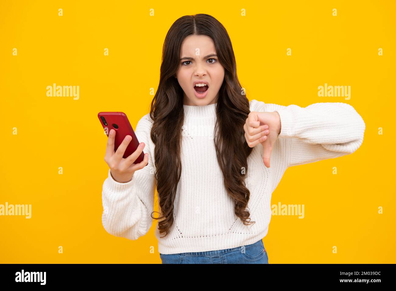 Teenage girl with smart phone. Portrait of teen child using mobile ...