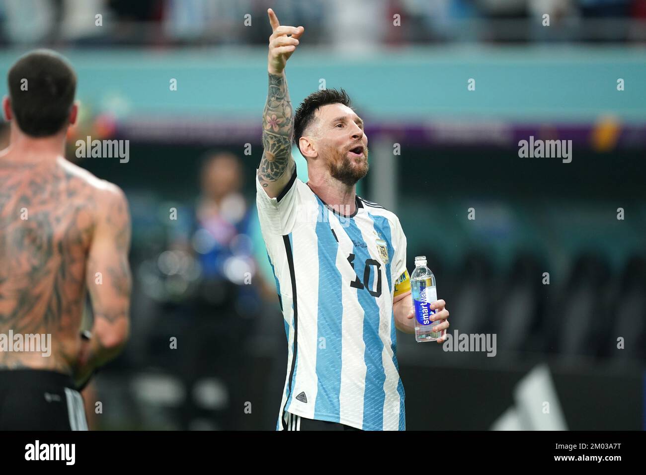 Argentina's Lionel Messi celebrates after the FIFA World Cup round of ...