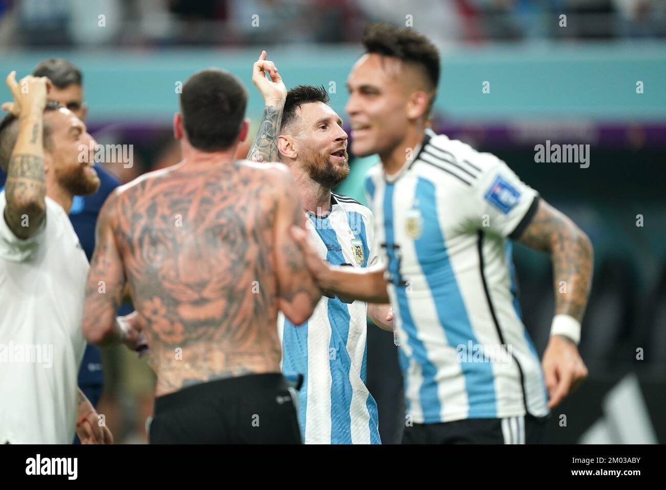 Argentina's Lionel Messi celebrates after the FIFA World Cup round of ...